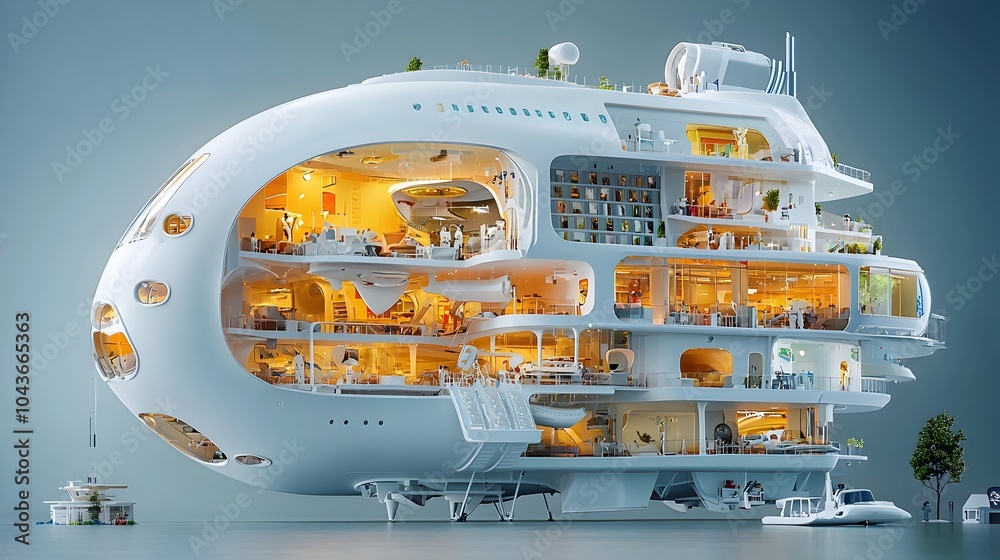 Intricate 3D cross section showcasing the lavish interiors and diverse ...