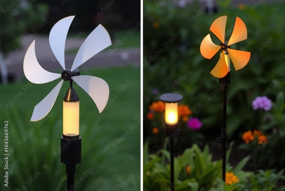 Wind Powered Garden Light Uses wind turbines to power garden lam Stock ...