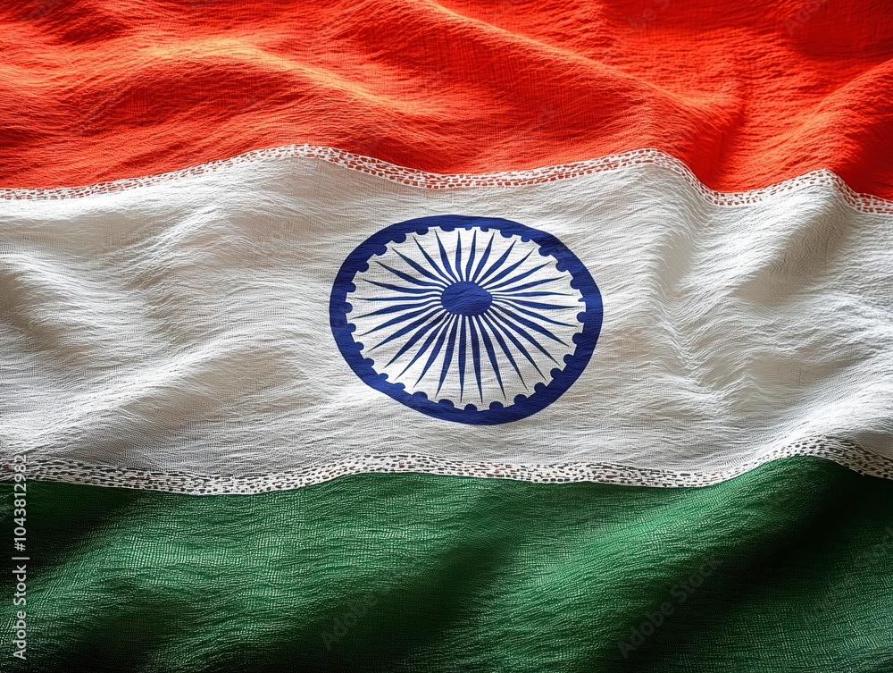 Foto de Stock Textured Indian national flag with tricolor of saffron ...