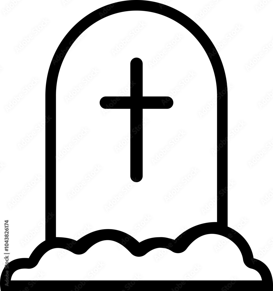 Grave tombstone linear icon. Gravestone memorial illustration. Cemetery ...
