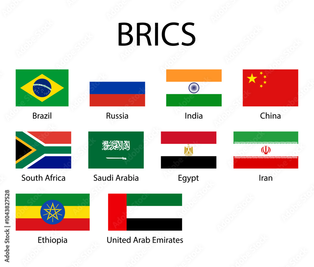 Flags of Brics countries Stock Vector | Adobe Stock