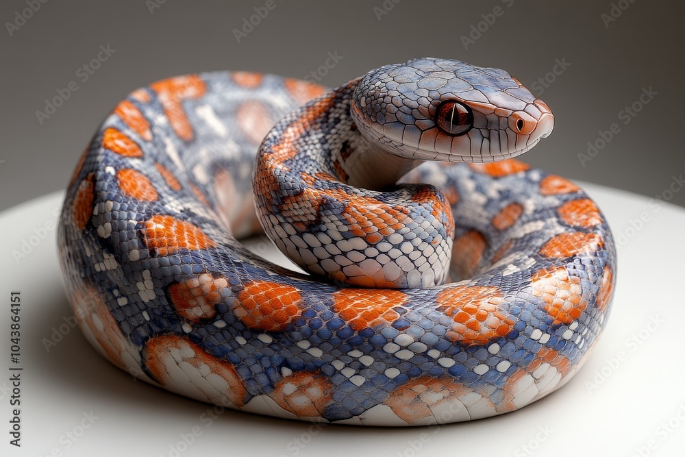 Side view of a coiled snake isolated on a pure white background ...