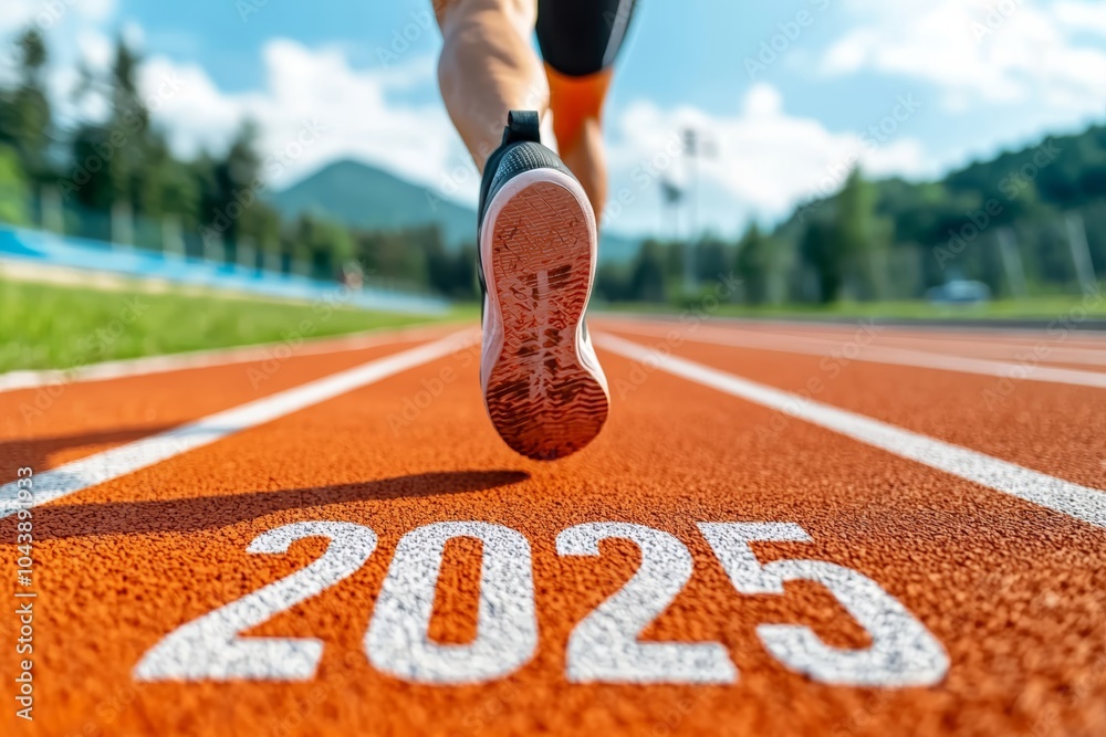 Athlete sprinting on a 2025 racetrack, symbolizing future goals, speed ...