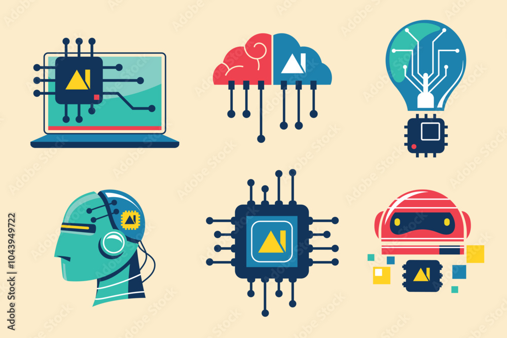 Artificial Intelligence Modern Technologies Illustration Sticker and ...