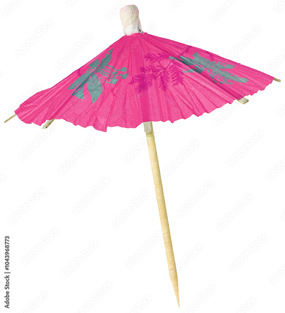 Pink cocktail umbrella isolated on a white background, ideal for summer ...