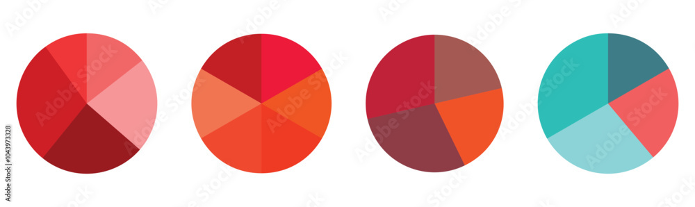 Pie chart infographic set. Circle diagram collection with sections or parts. Segmented circle ...