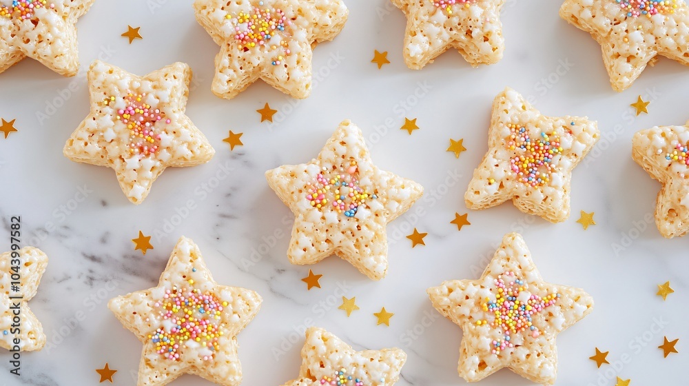 Rice Krispies Treats shaped like stars, on a white marble background ...