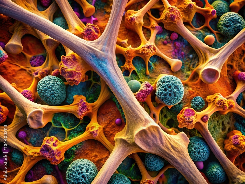 Microscopic view of human bone tissue highlighting a detailed portrayal ...