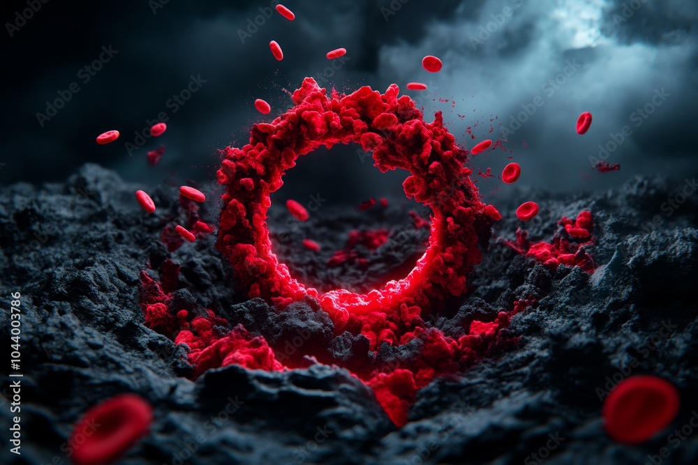 Gothic-style depiction of platelets under a microscope, with dark ...