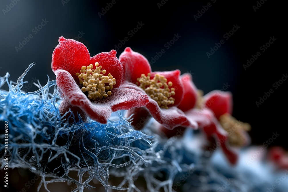 Microscopic view of platelets during hemostasis, with platelets forming ...