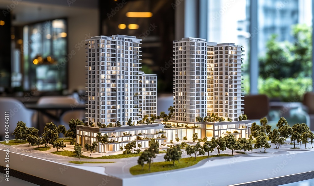 Detailed scale model of a residential building housing project with ...