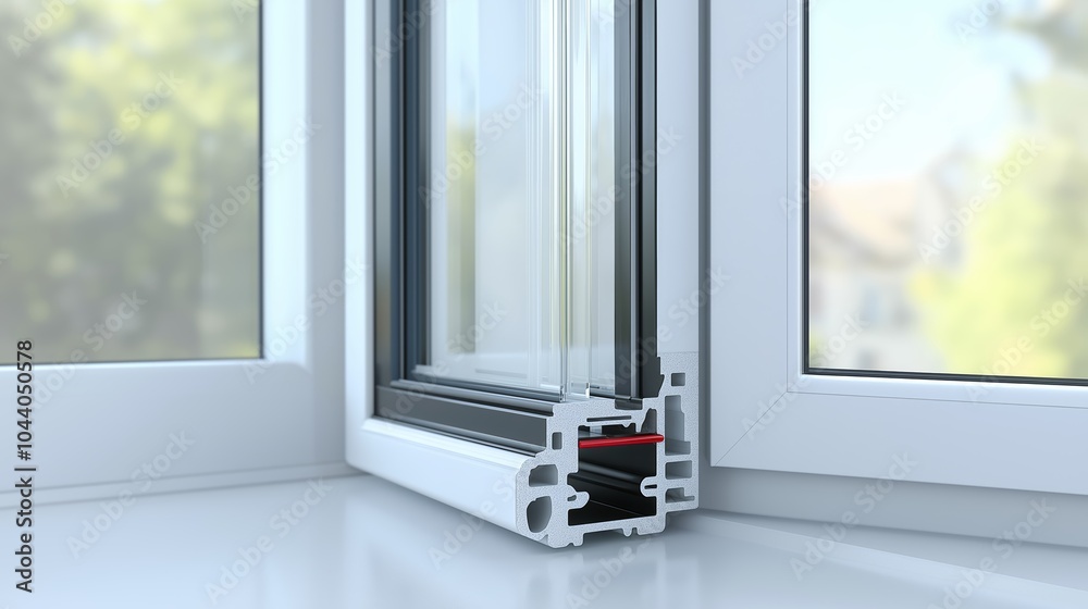Cross-section of a modern window frame, showcasing energy-efficient ...