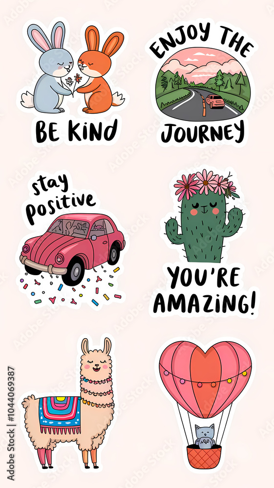 Motivational sticker set featuring cute cartoon animals and positive ...