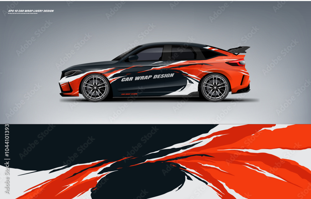 Sporty Car wrap livery design with paint splash theme with orange color ...