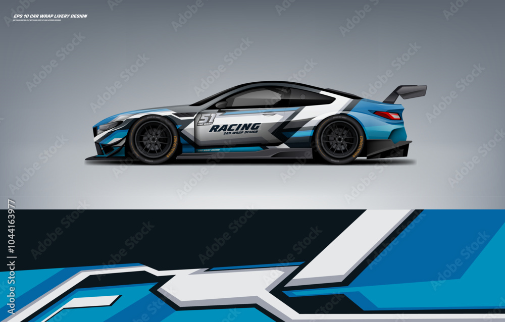 Car wrap livery design with sharp sporty line style, black and blue ...