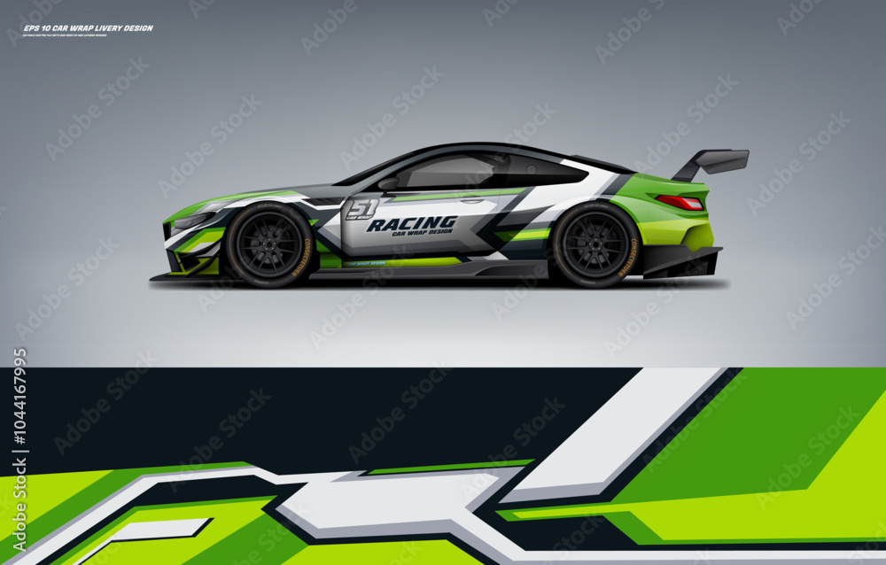 Sporty Car wrap livery design with elegant racing line theme with green ...