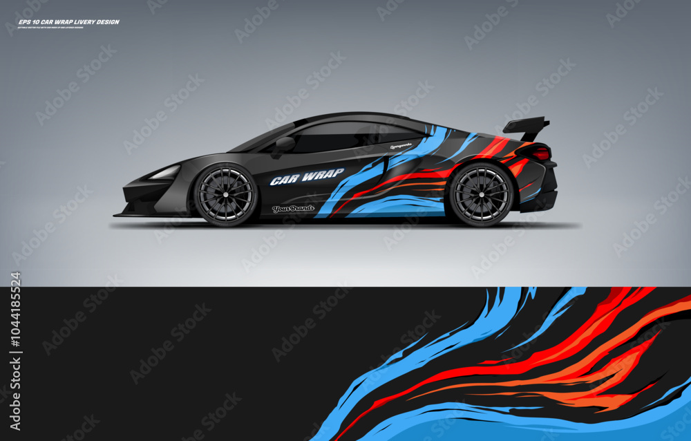 Sporty Car wrap livery design with paint splash theme with blue, black ...