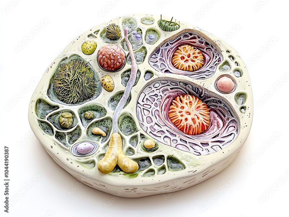 Plant cell structure detailed view, organelles visible, botanical ...