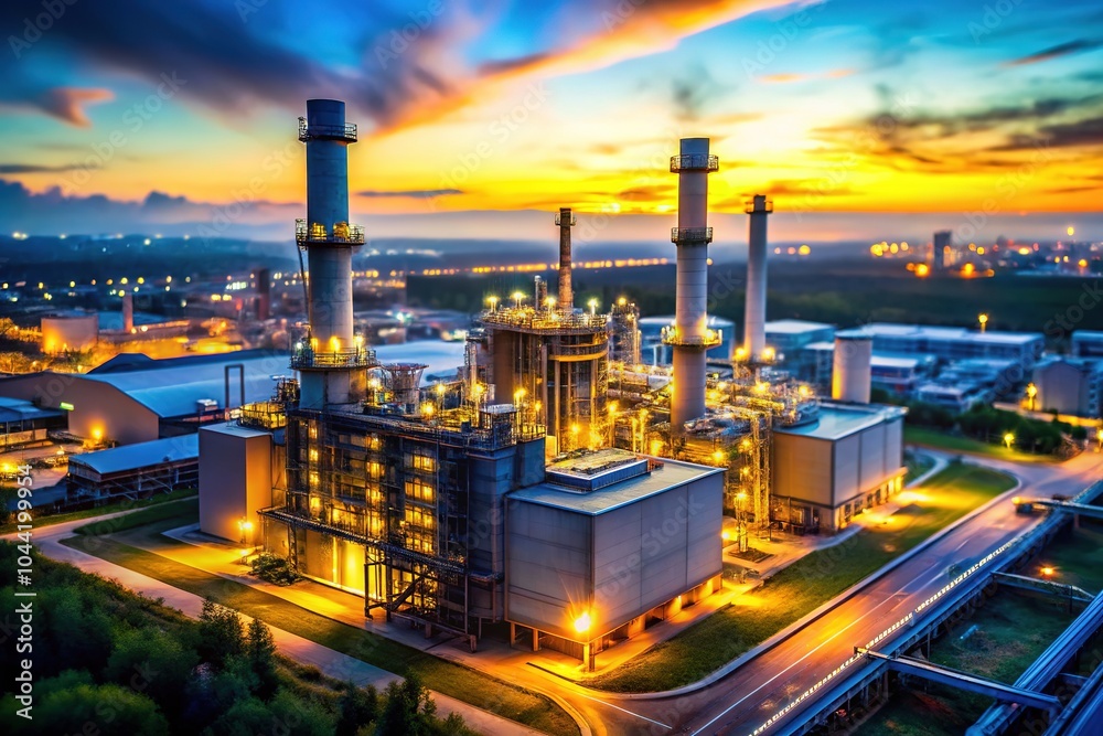 "Gas Turbine Power Plant Glowing in Twilight Illuminating Factory ...
