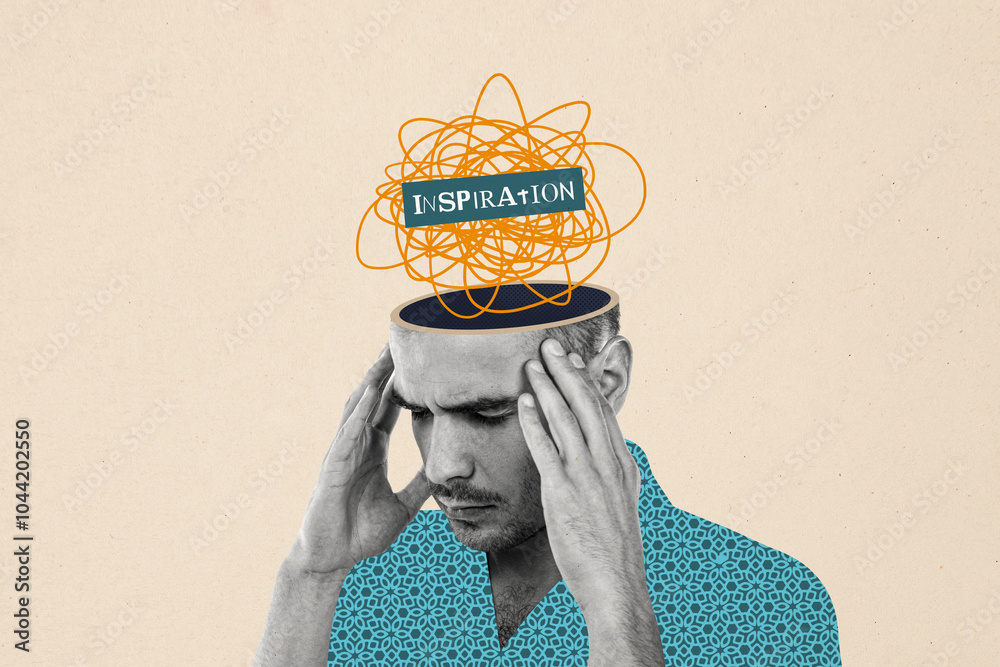 Composite collage picture image of young man chaos minded inspiration ...