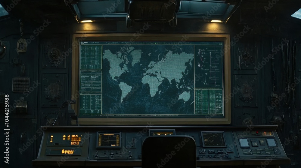 A command room with a large screen tracking shipments in real-time ...