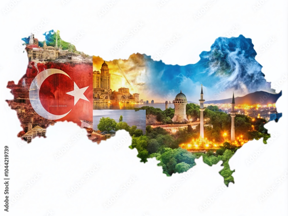 Political Maps of Turkey: Double Exposure Art Featuring Isolated ...