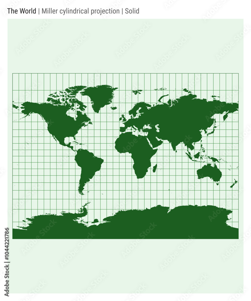 Vector de Stock World Map. Miller cylindrical projection. Solid style ...