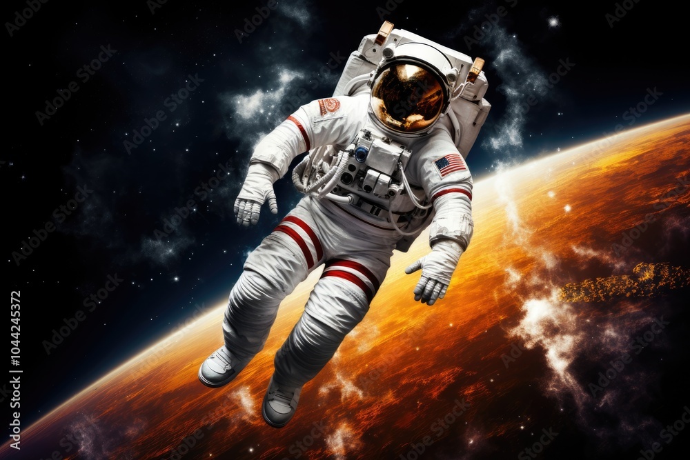 Astronaut floating outside a spaceship in outer space. Man in ...