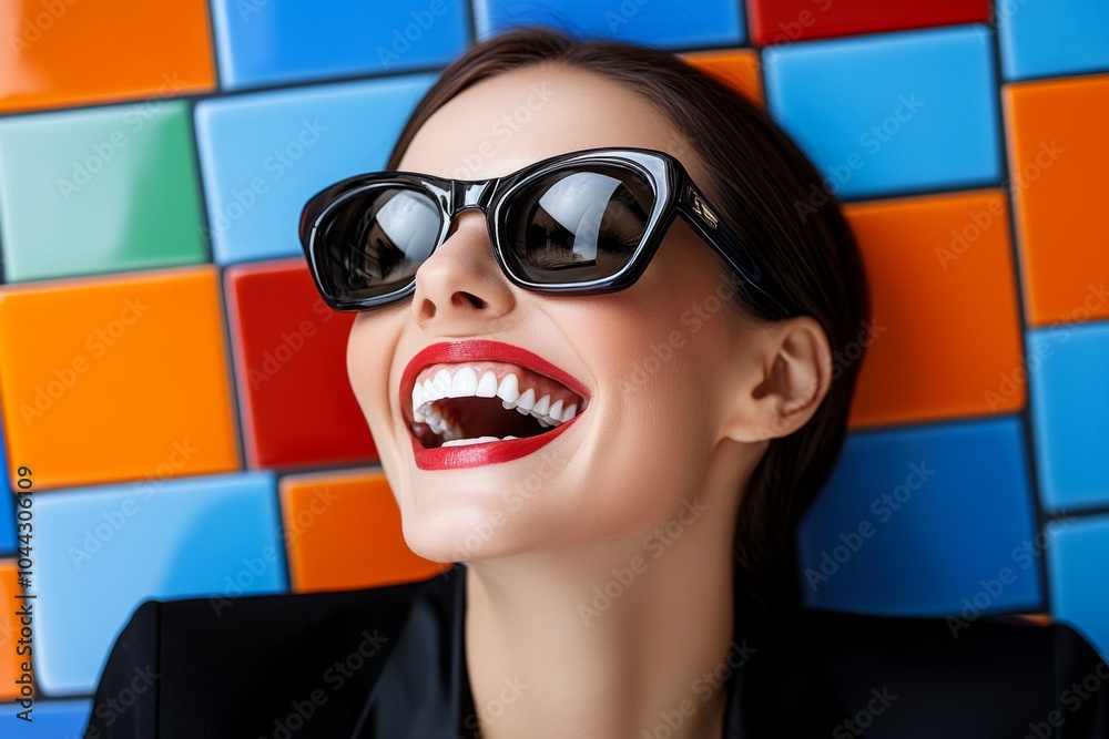 Geometric design of a person laughing, representing the energy and ...