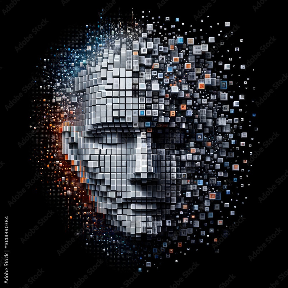 Fragmented Digital Human Face Composed of Cubic Blocks and Pixels: Abstract Representation of ...