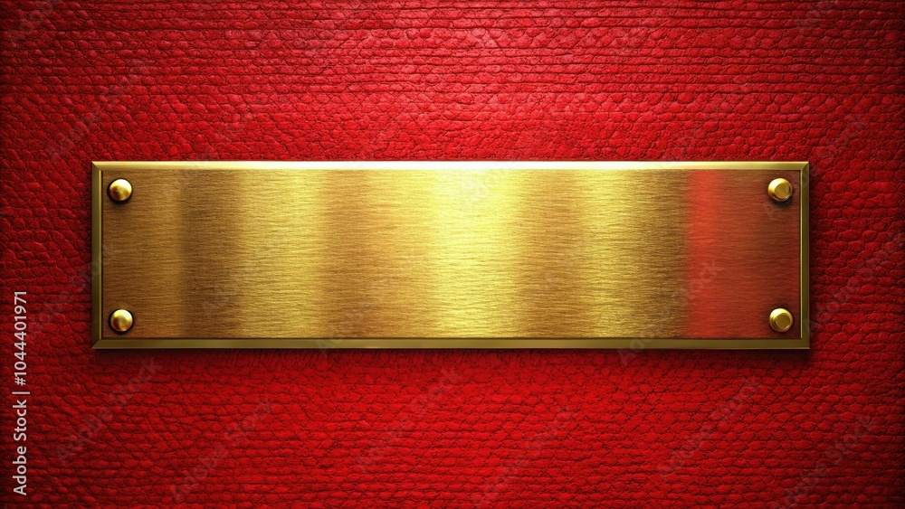 Red textured background with gold name plate and trim, extreme close-up ...