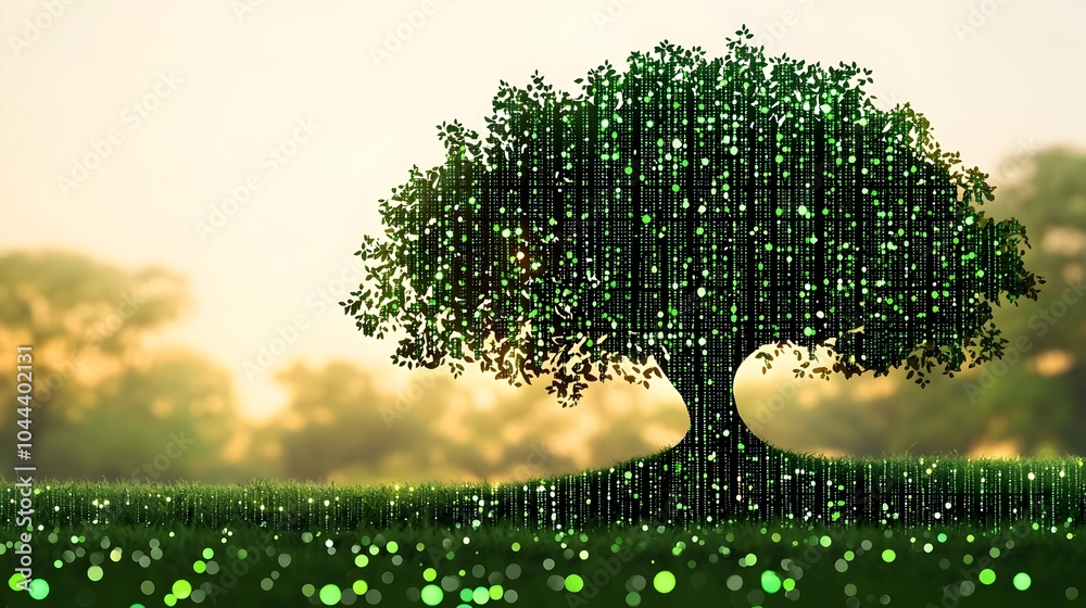 Binary code turning into a growing tree representing the intersection ...