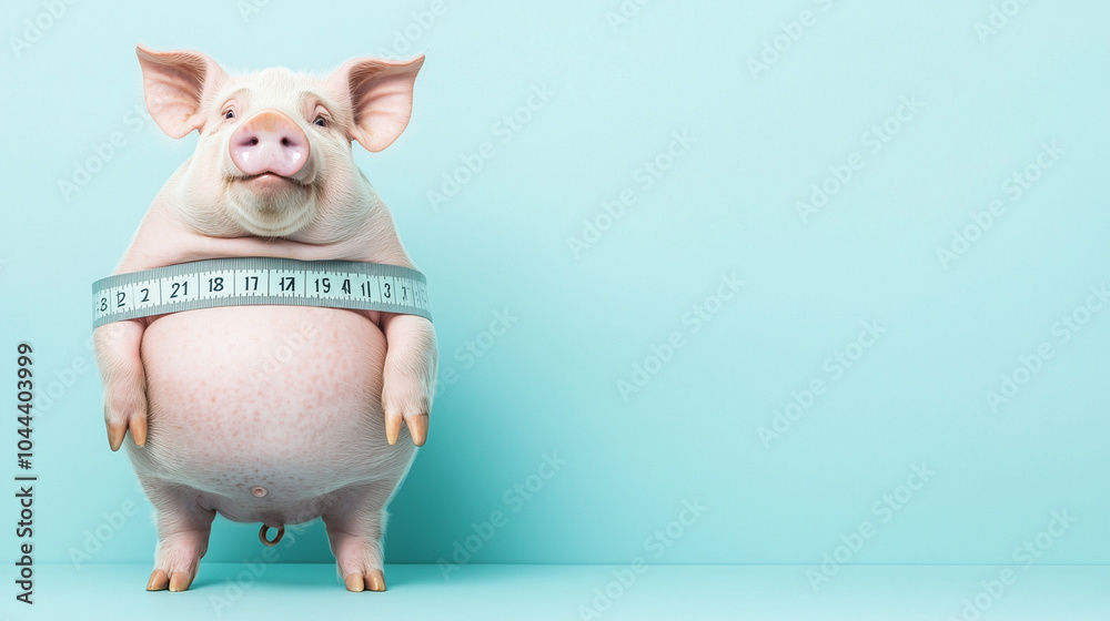 Piggy on a Diet: A playful piglet wrapped in a measuring tape, a ...