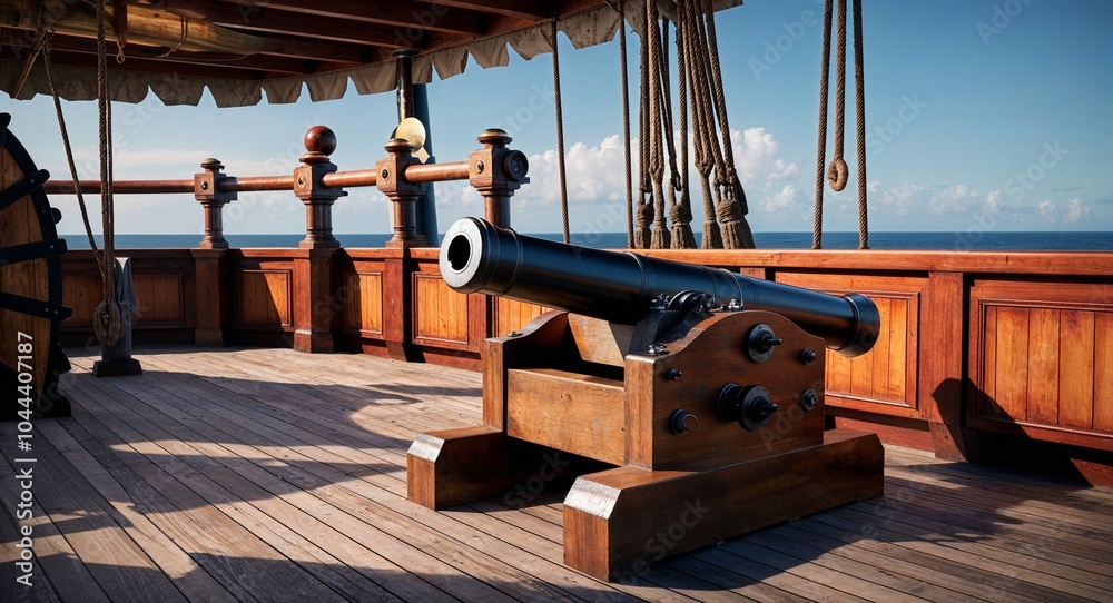 Cannon loaded and ready on a pirate ship deck background formidable ...