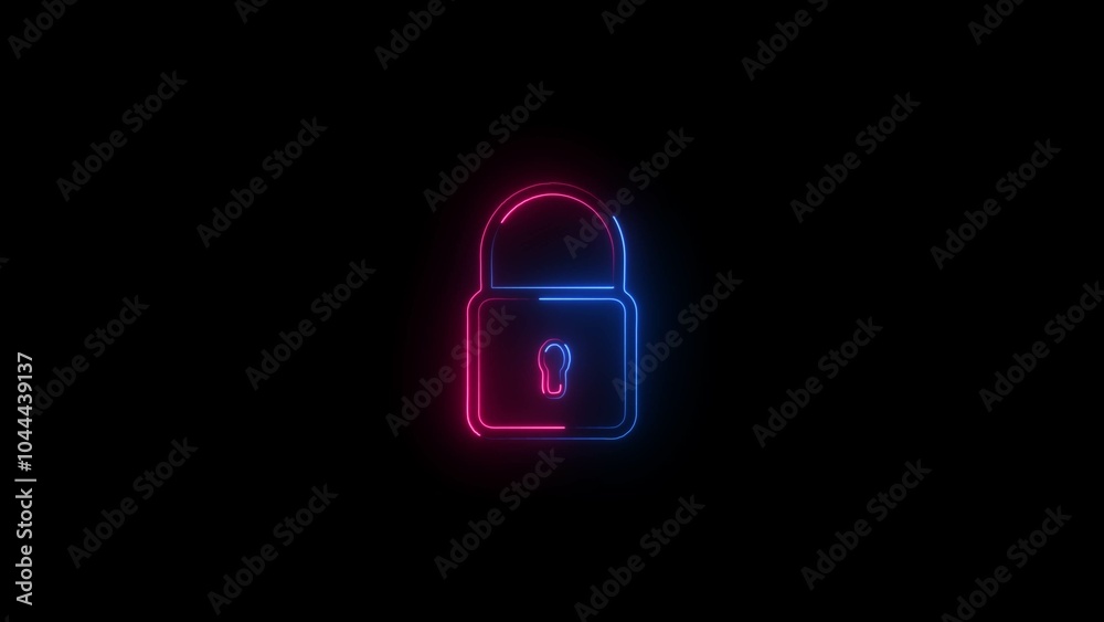 Neon closed lock icon. Glowing neon lock sign, outline padlock ...
