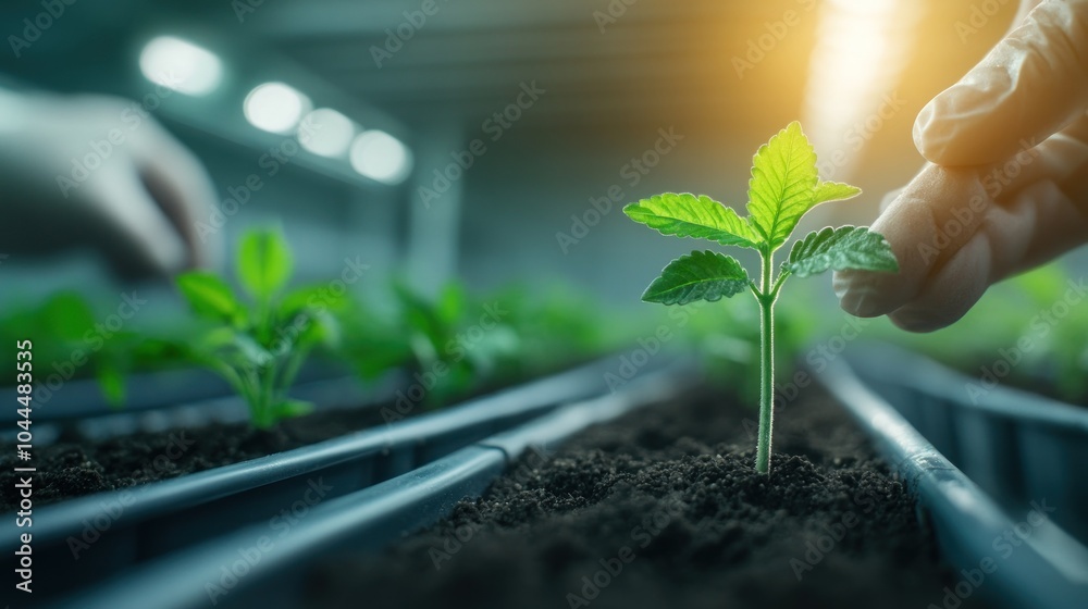 Transgenic plants growing in a research facility, with close-up shots ...