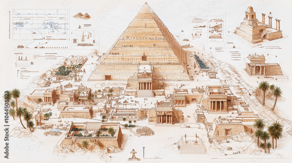 A top-down blueprint of a pyramid complex, showing the layout of ...