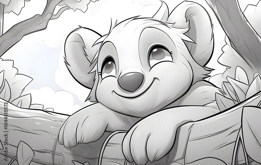 Cute cartoon illustration with smiling lion head, line drawing ...