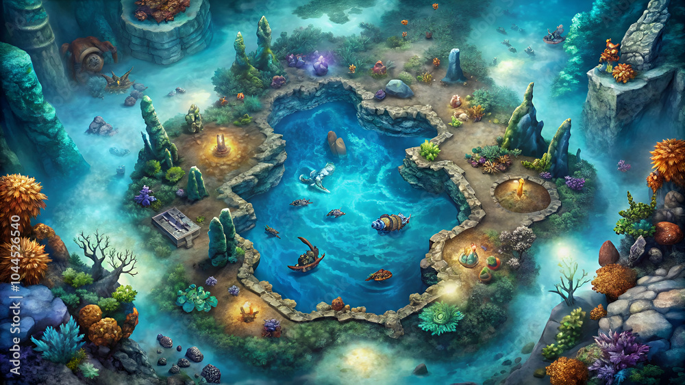 DnD battlemap featuring an underwater grotto Stock Illustration | Adobe ...