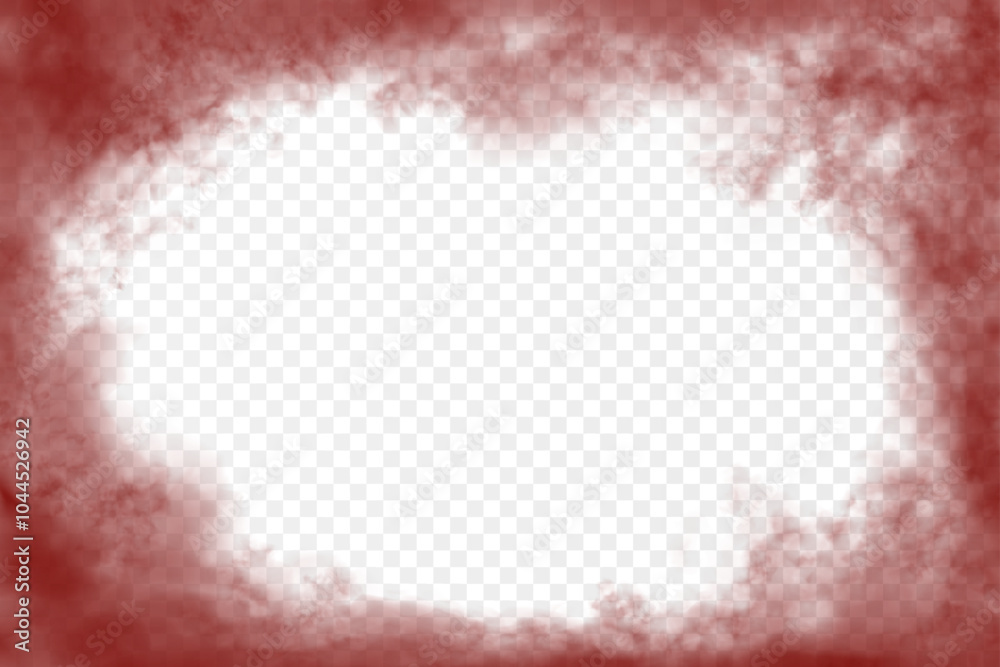 Dark red realistic clouds around the horizontal ractangular frame with ...