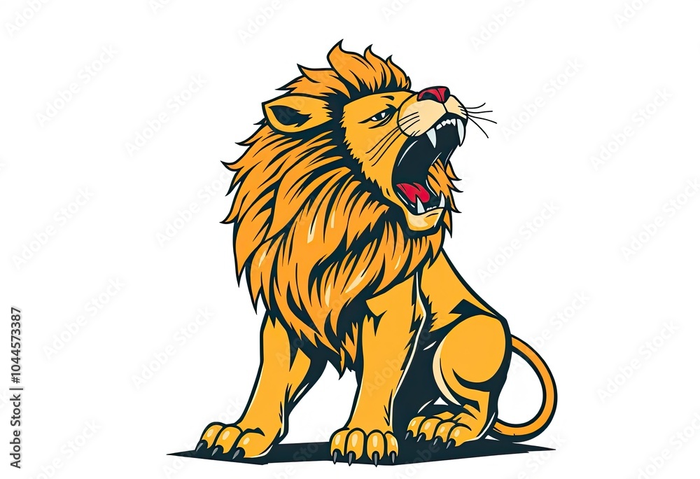 Majestic Full-Body Lion Roaring in Side View – Flat Style Wildlife ...
