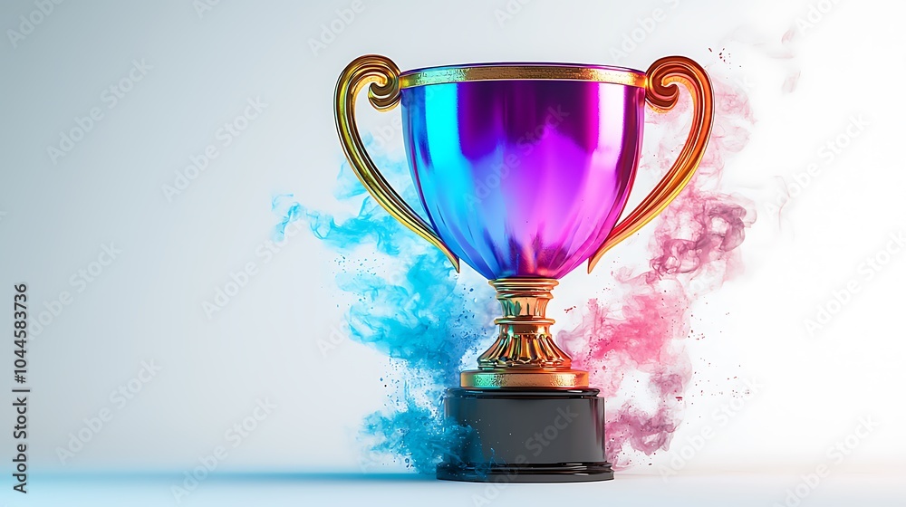 Chromatic Victory Cup: A vibrant, iridescent trophy bathed in colorful ...