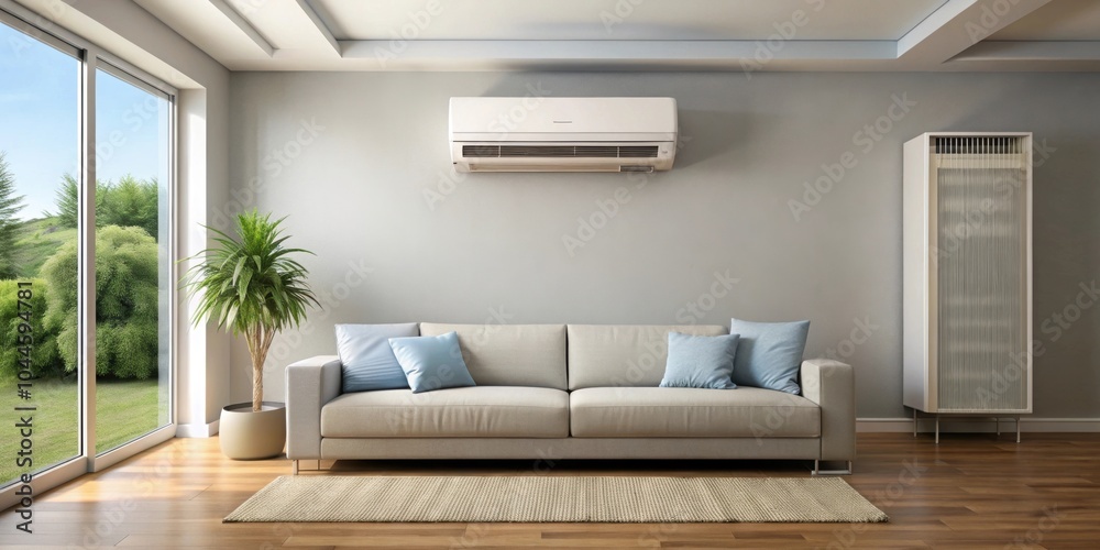 Split air conditioner unit on the wall of a modern living room, split ...
