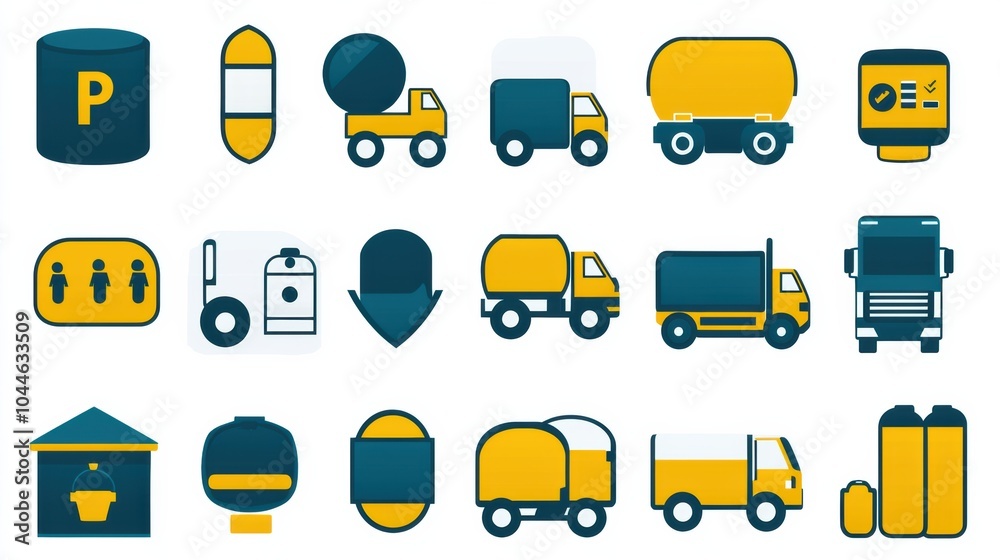 Set of transportation and logistics icons and symbols representing ...