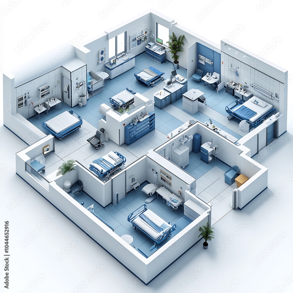 3d render of comprehensive hospital from a topdown perspective with ...