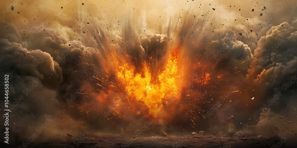 Explosion of fire and ash in environment, fire, smoke and blaze ...