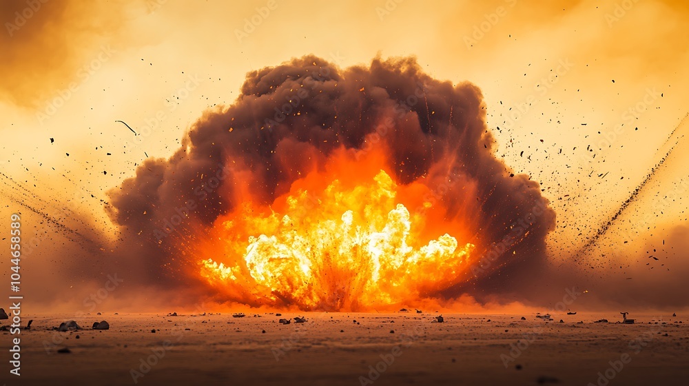 Explosion of fire and ash in environment, fire, smoke and blaze ...