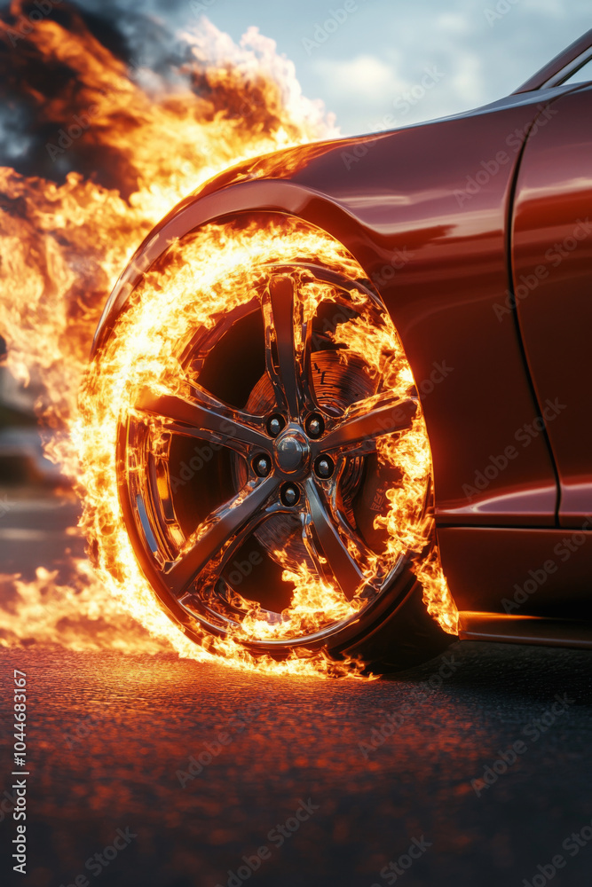 Cropped shot of black sports car is speeding at night with wheels on ...