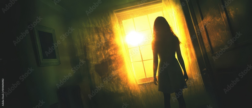 A mysterious silhouette stands in a dim room, illuminated by a bright ...
