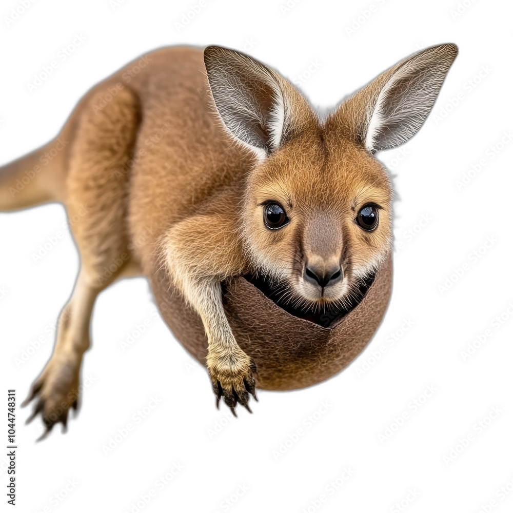 Adorable baby red kangaroo joey in a coconut shell isolated transparent ...